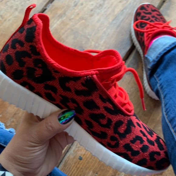 Shoes | Red Glitter Leopard Sneakers | Poshmark